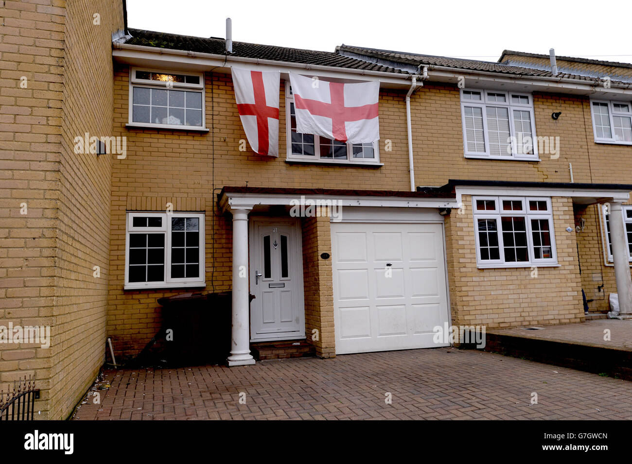 The home of Dan Ware, draped in two red and white Cross of St George ...