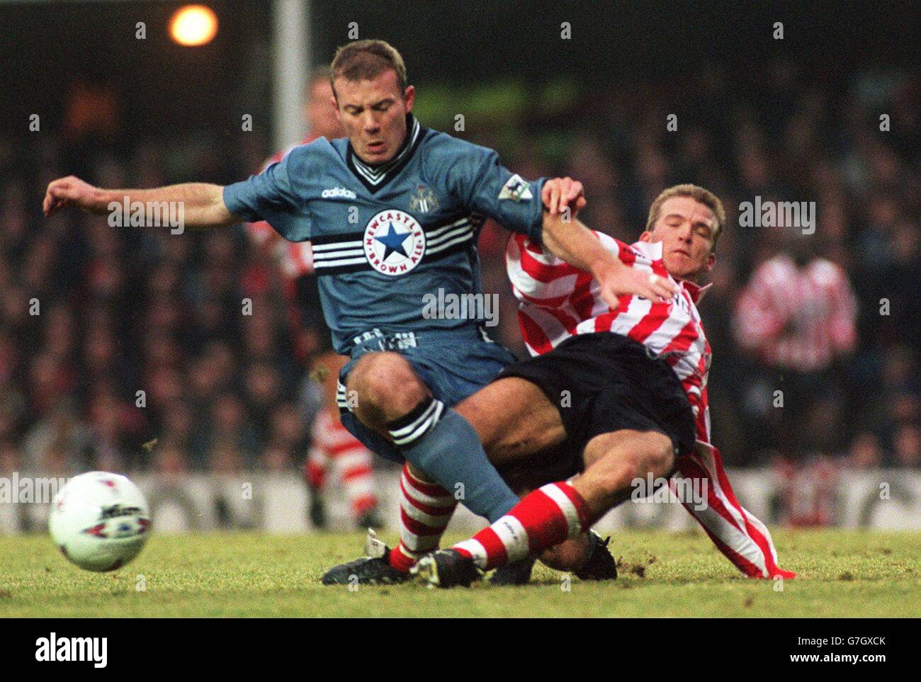 Newcastle uniteds alan shearer battles with southamptons neil maddison ...