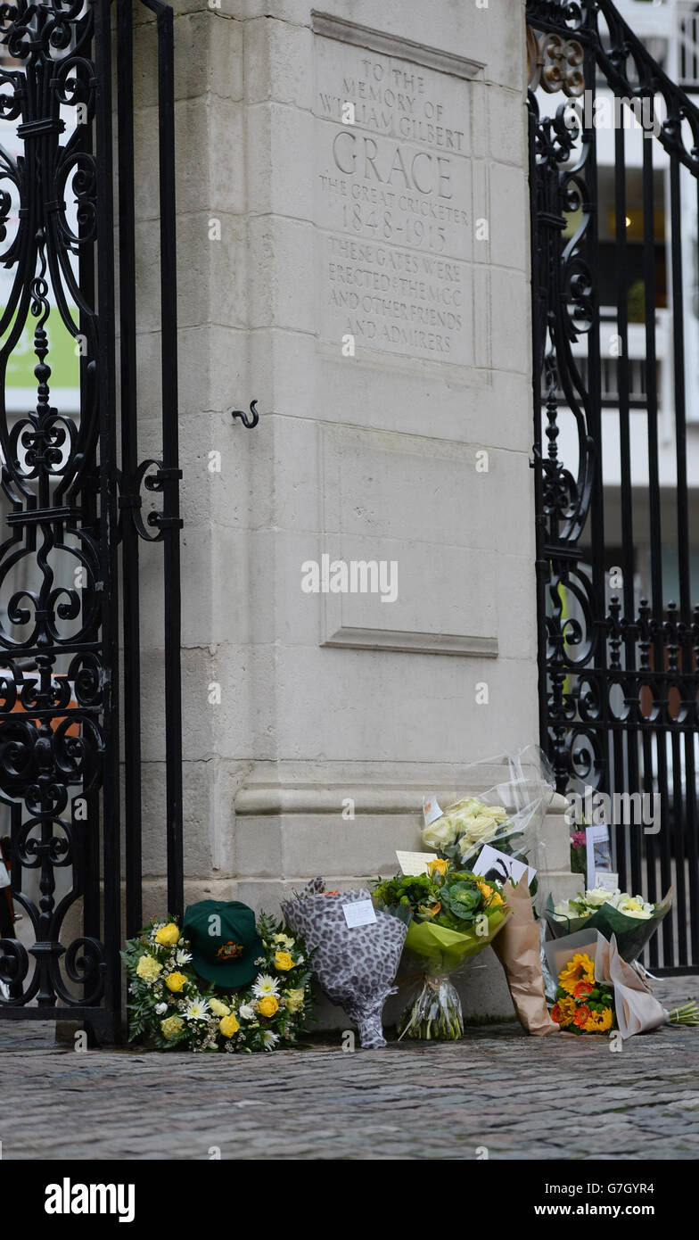 Floral tributes left outside grace gate lords cricket ground hi-res ...
