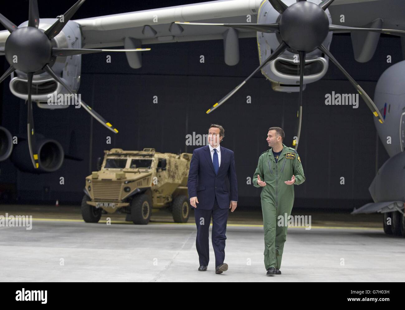 Prime Minister David Cameron views a newly delivered A400M Atlas ...