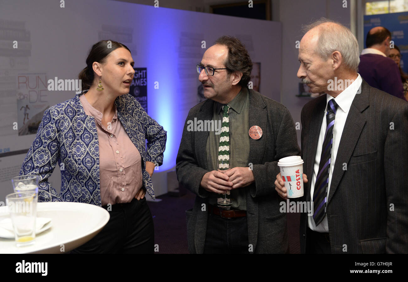 Simon Inglis (centre) and Anna Krien (left) chat with John Gaustad ...