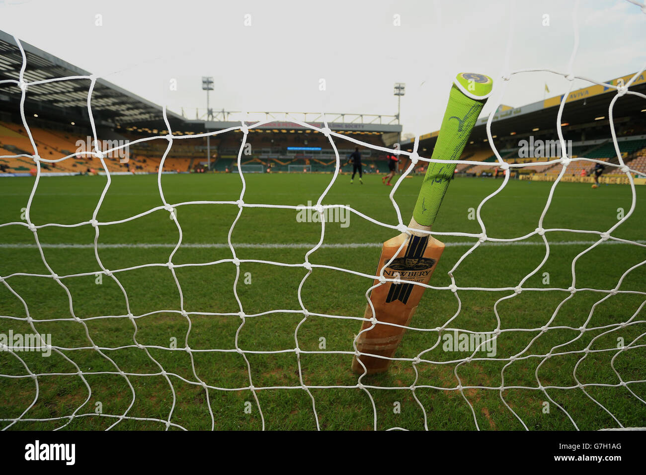 Reading goalkeeper Adam Federici places a cricket bat behind his goal ...