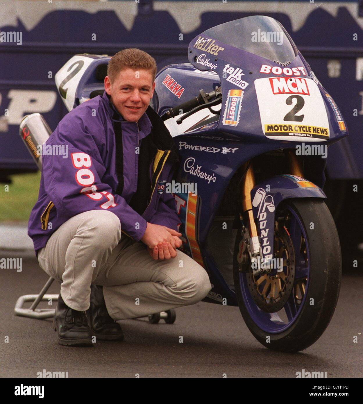 Chris Walker signs for the Cadbury's Boost Yamaha Team Stock Photo - Alamy