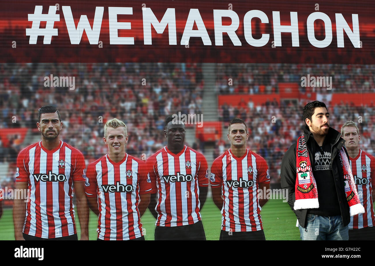 A Southampton fan takes his place in the team line up outside of St ...