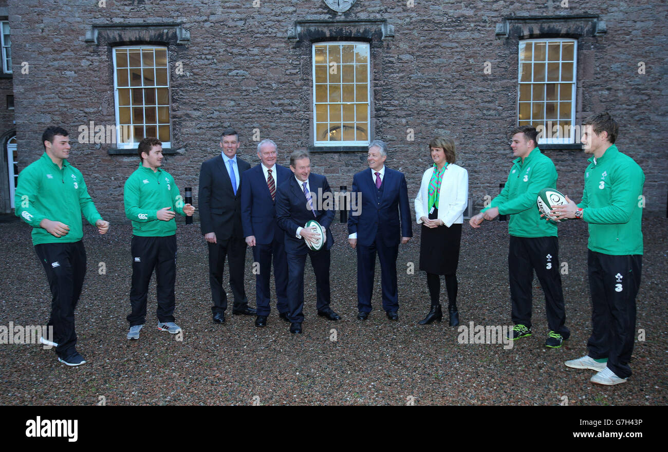 (left-right) Robbie Henshaw, Paddy Jackson, Philip Browne (CEO IRFU ...