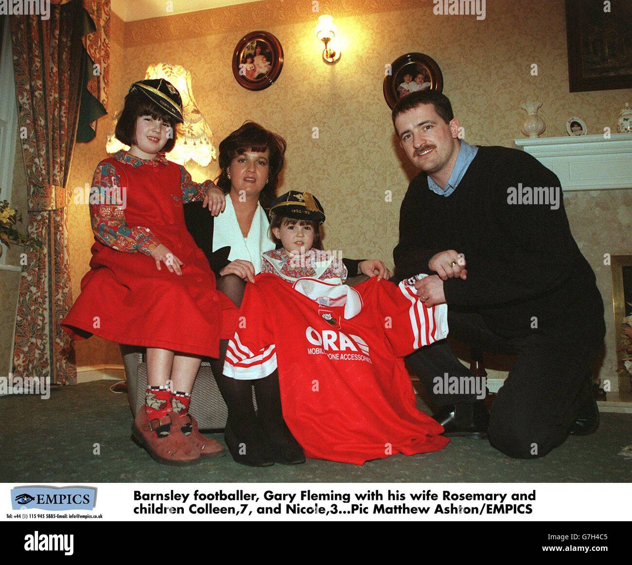Barnsley footballer, Gary Fleming with his wife Rosemary and children ...