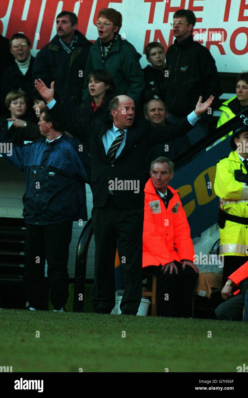 Derby County's manager Jim Smith celebrates another goal Stock Photo ...
