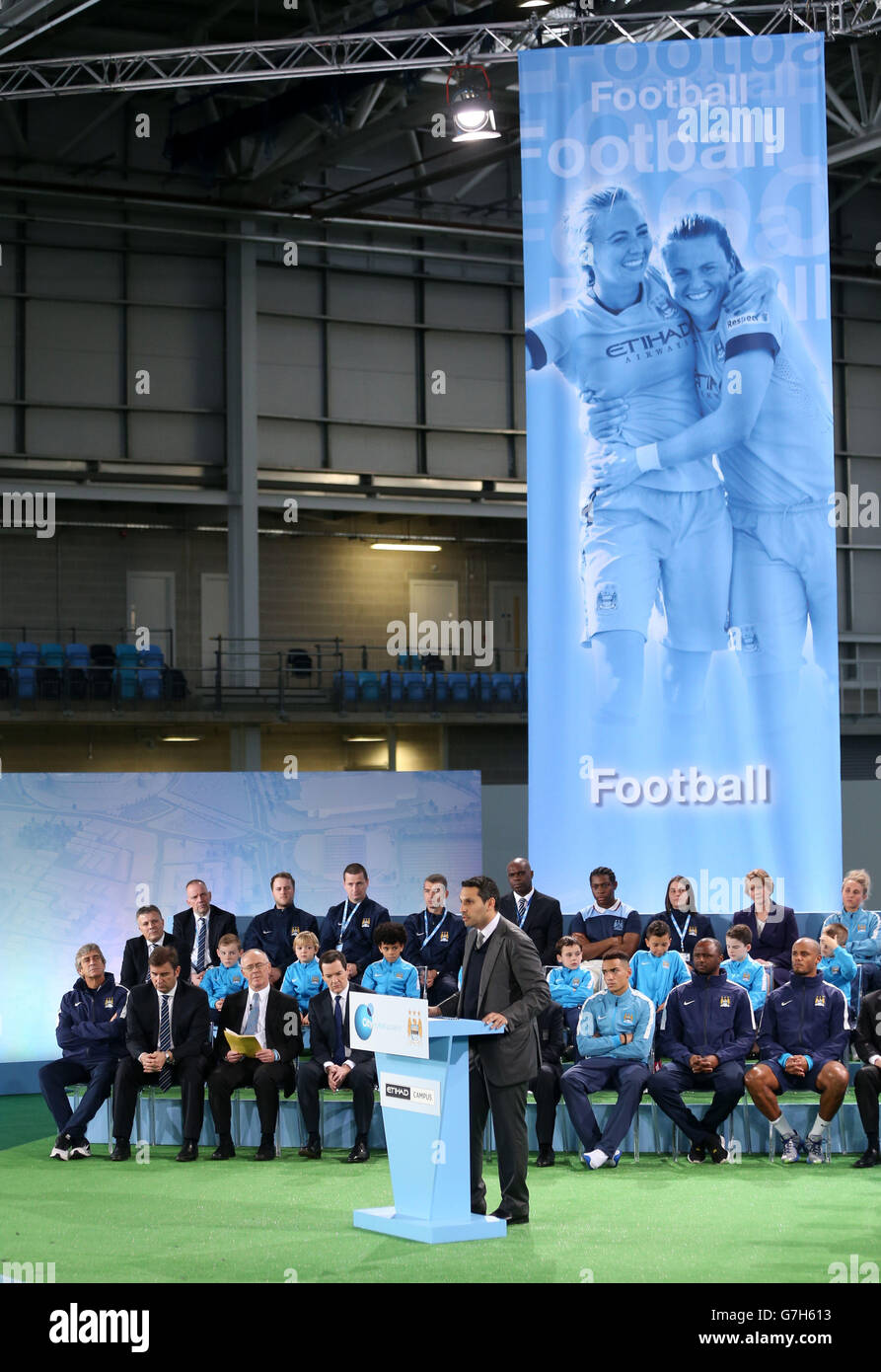 Manchester City Chairman Khaldoon Mulbarak addresses the audience for ...