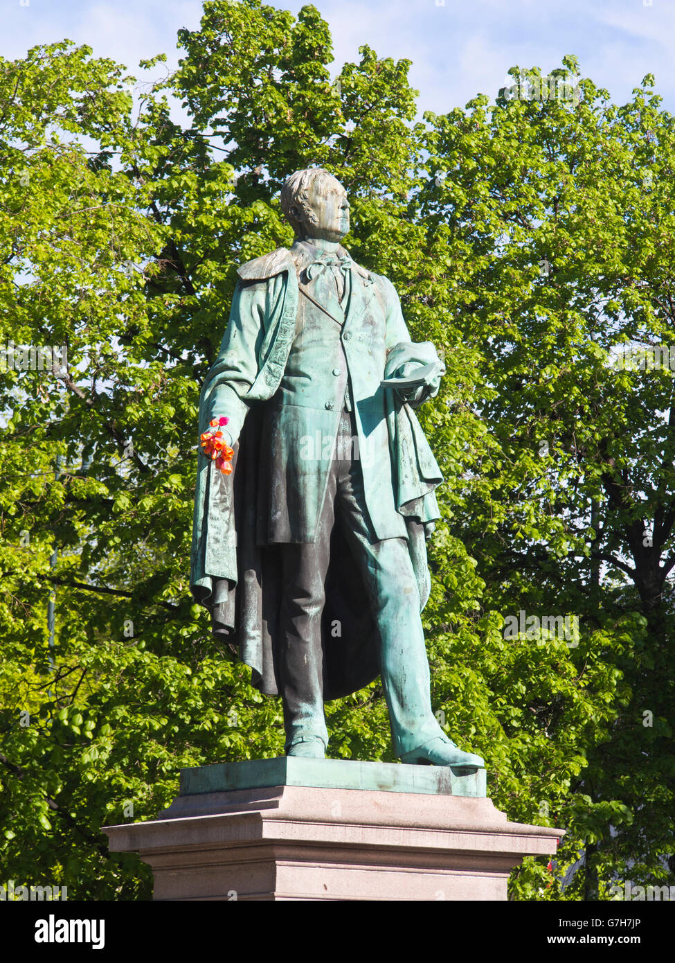 Henrik Wergeland statue in the center of Oslo Norway, writer and poet ...
