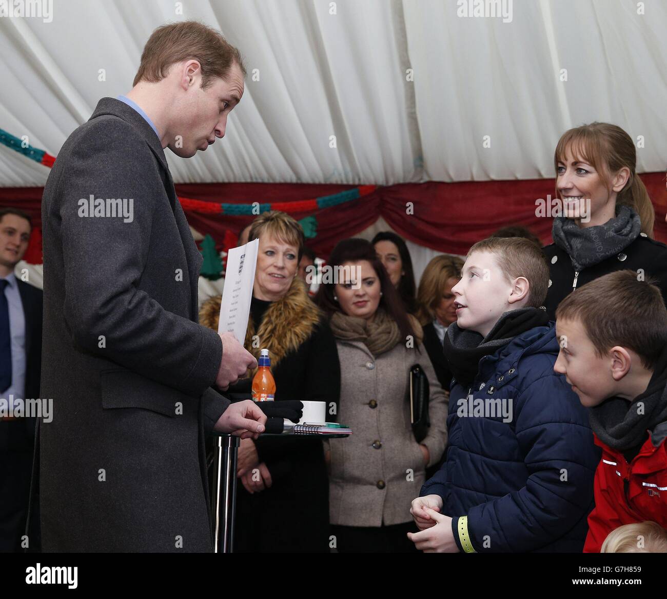 The Duke of Cambridge chats to Spencer Turner (third right) the boy who ...