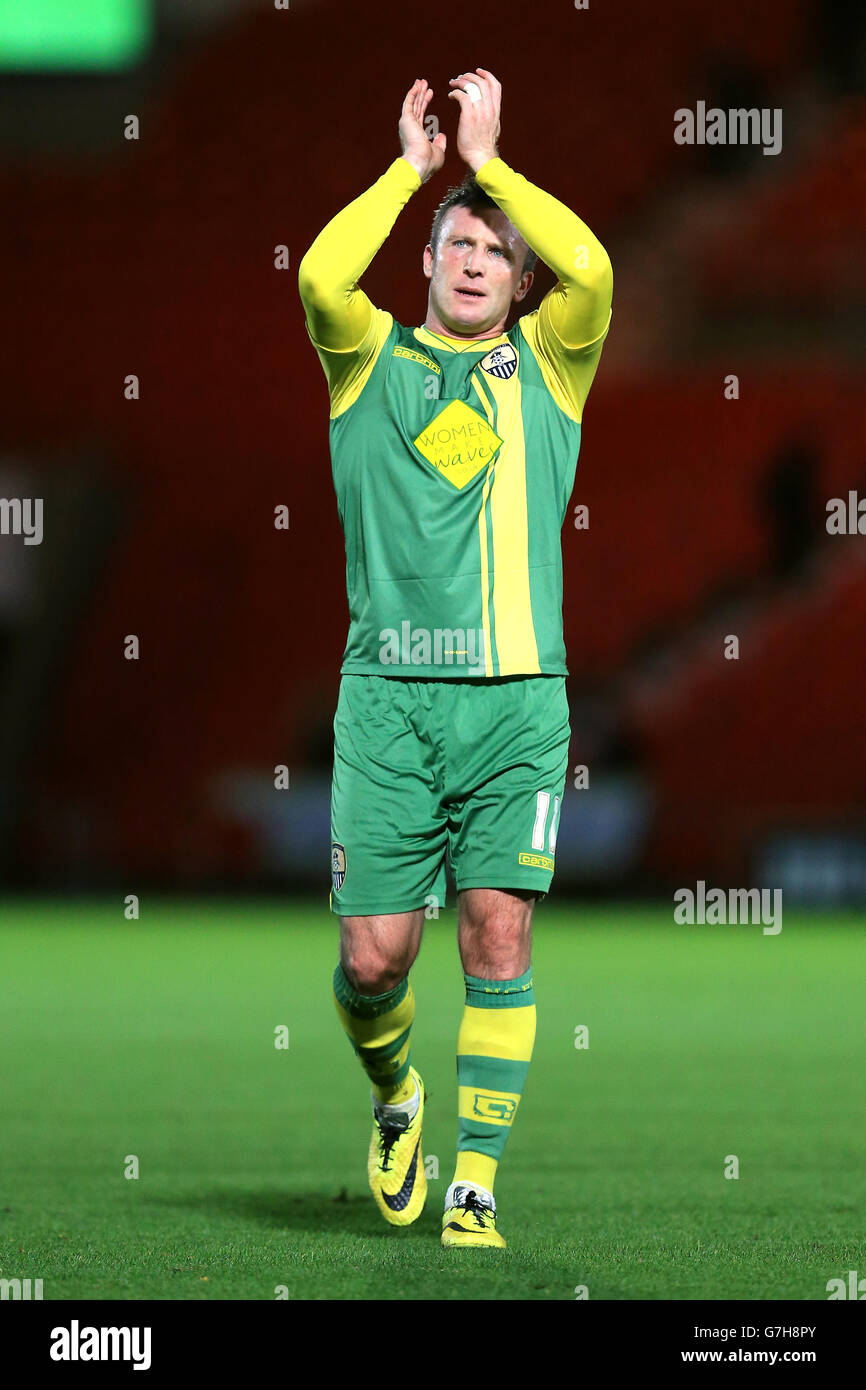Notts County's Garry Thompson applauds the travelling support at the ...