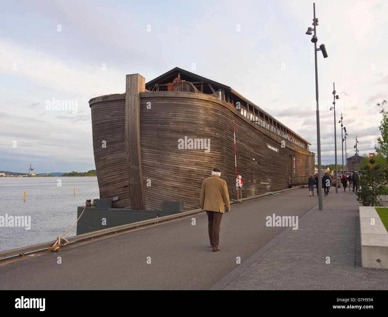 A rebuild of noah's ark in the harbour of Oslo Norway, traveling Europe ...