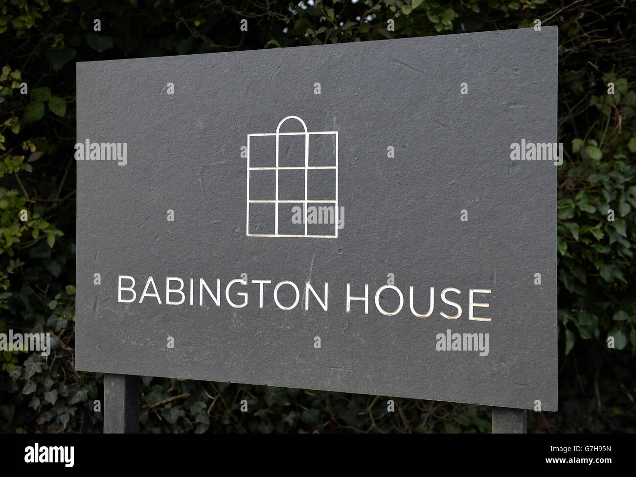 General view of a sign for Babington House in Somerset Stock Photo - Alamy