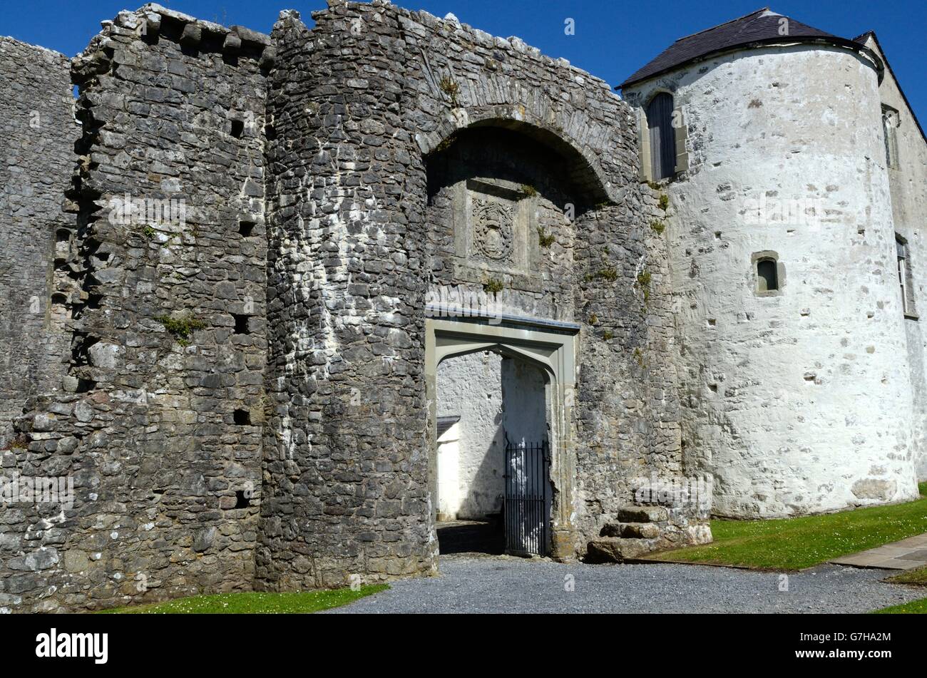 Gateway into Oxwich Castle Fortified Tudor manor house Gower Peninsula ...