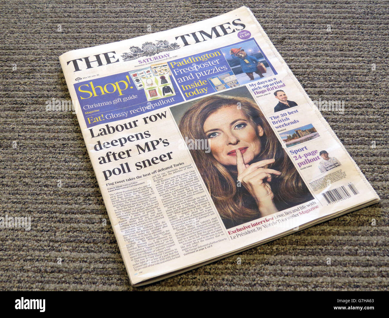 Front page of The Times newspaper, showing an exclusive interview with ...