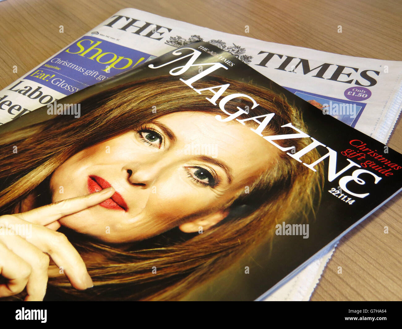 Front page of The Times newspaper and supplement, The Magazine, showing ...