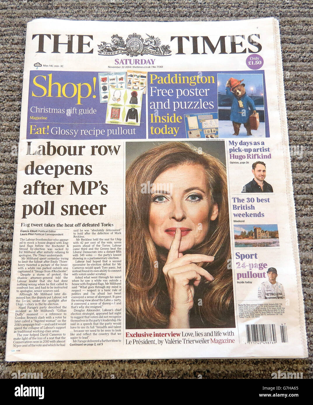 Front page of The Times newspaper, showing an exclusive interview with ...