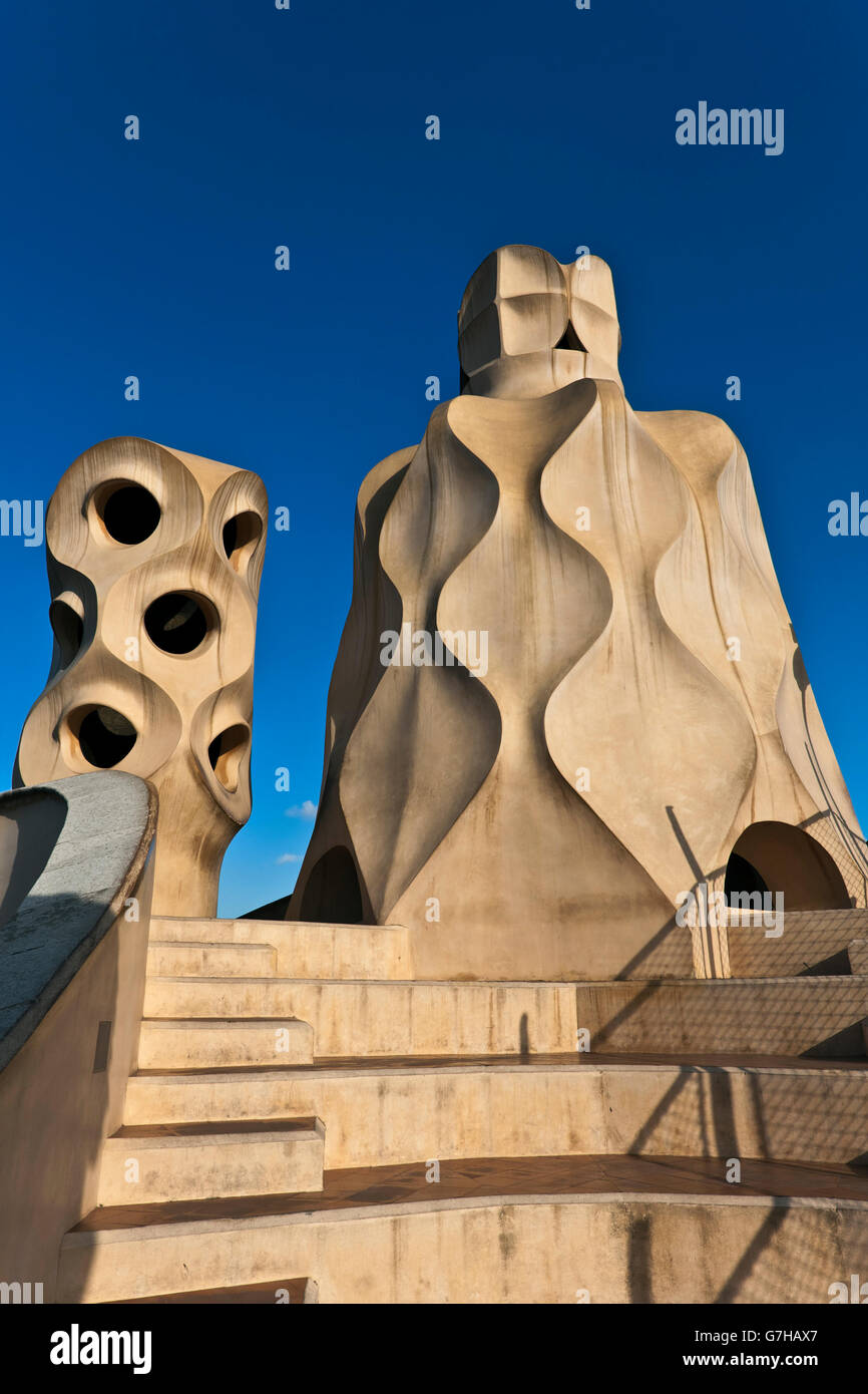 Chimneys on the roof of the Casa Mila by Antoni Gaudi, UNESCO World ...