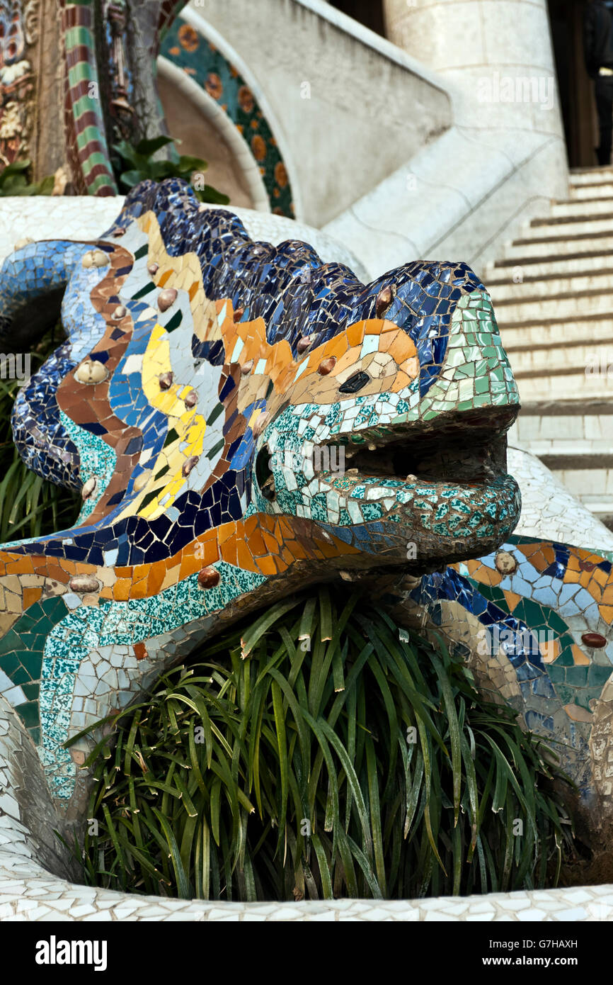 Gaudi sculpture in Parc Guell, UNESCO World Heritage Site, Barcelona ...