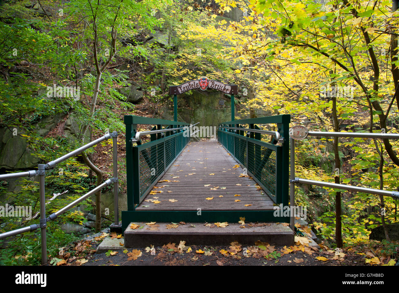 Teufelsbruecke bridge on the Goetheweg trail, Bodetal or Bode Gorge ...