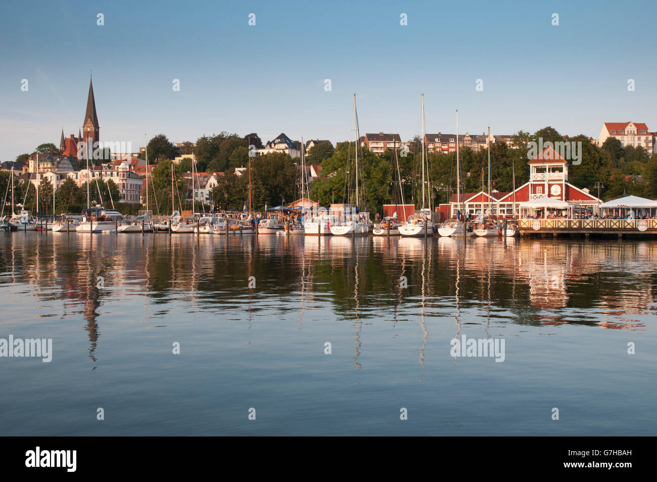 Cityscape with St. Juergen's Church and harbour, Flensburg, Flensburg ...