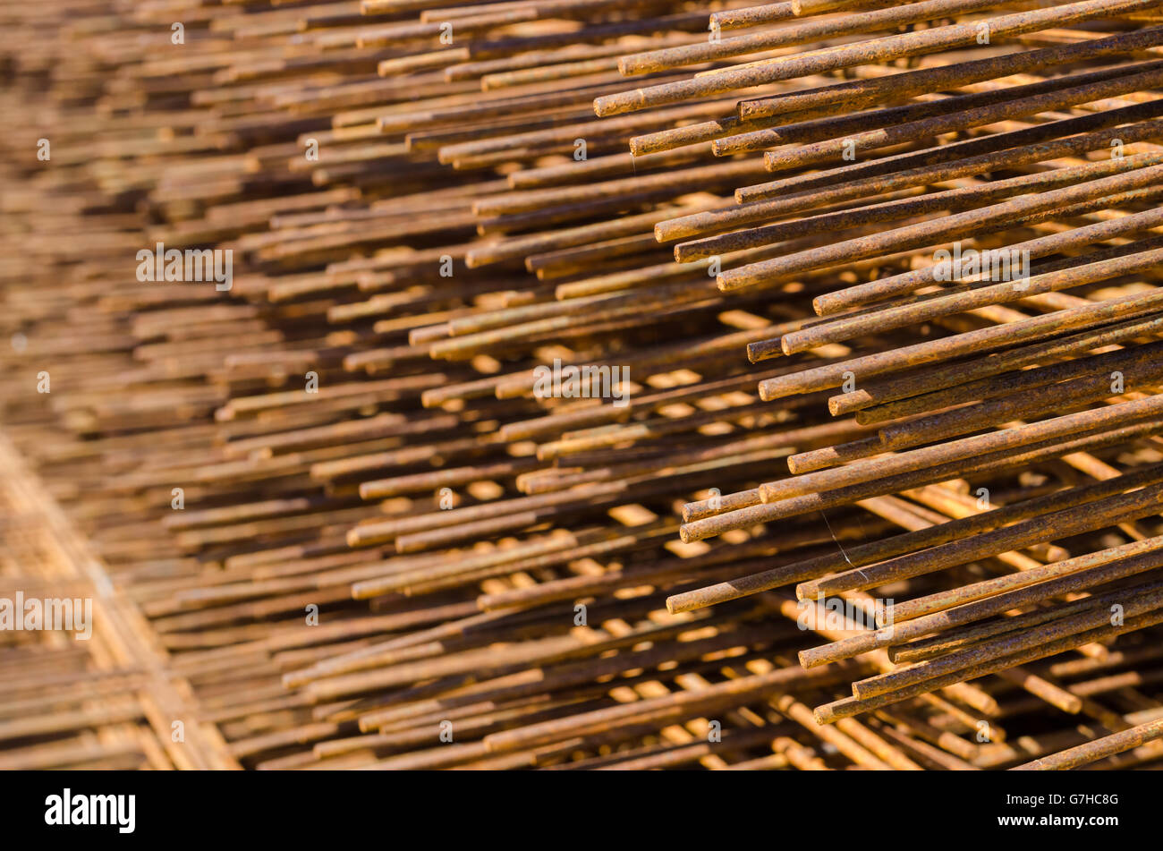 Steel mesh hole in close-up. Screw thread steel bar framework in the ...