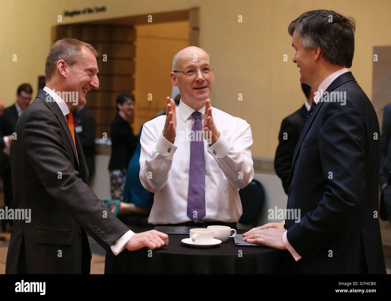 Scottish Liberal Democrat Tavish Scott (left) speaks with Deputy First ...