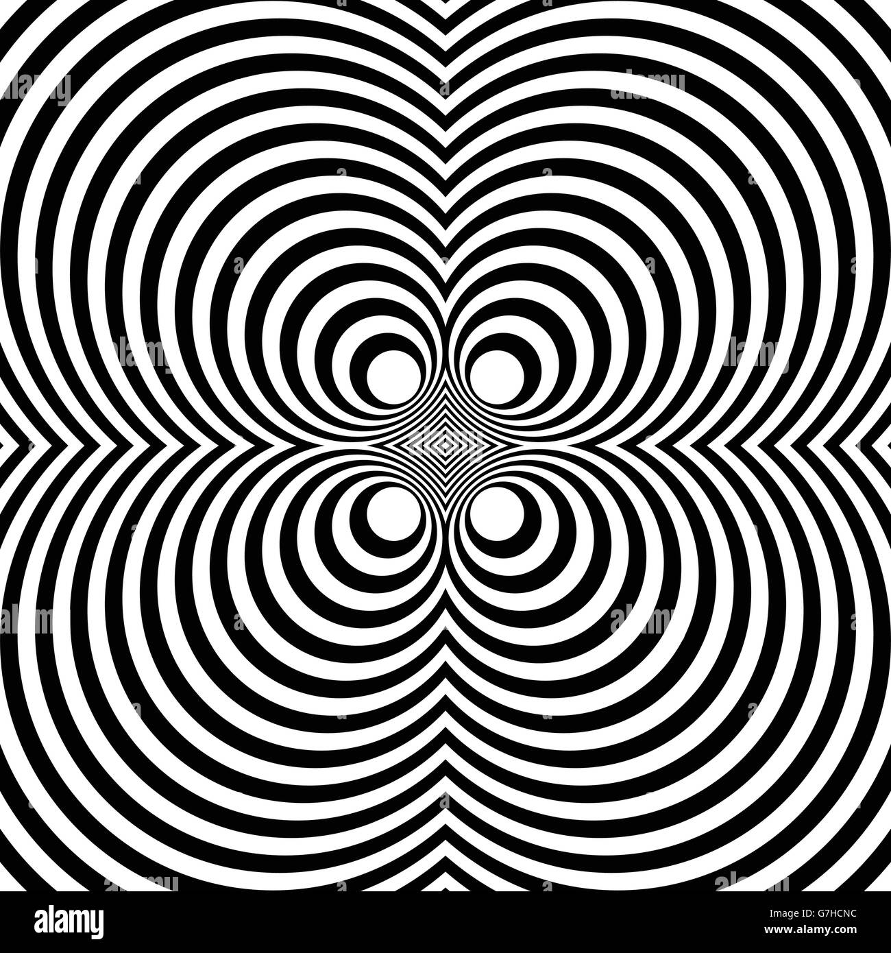 Mirrored Symmetrical Pattern With Concentric Circles Abstract Monochrome Texture Stock Vector