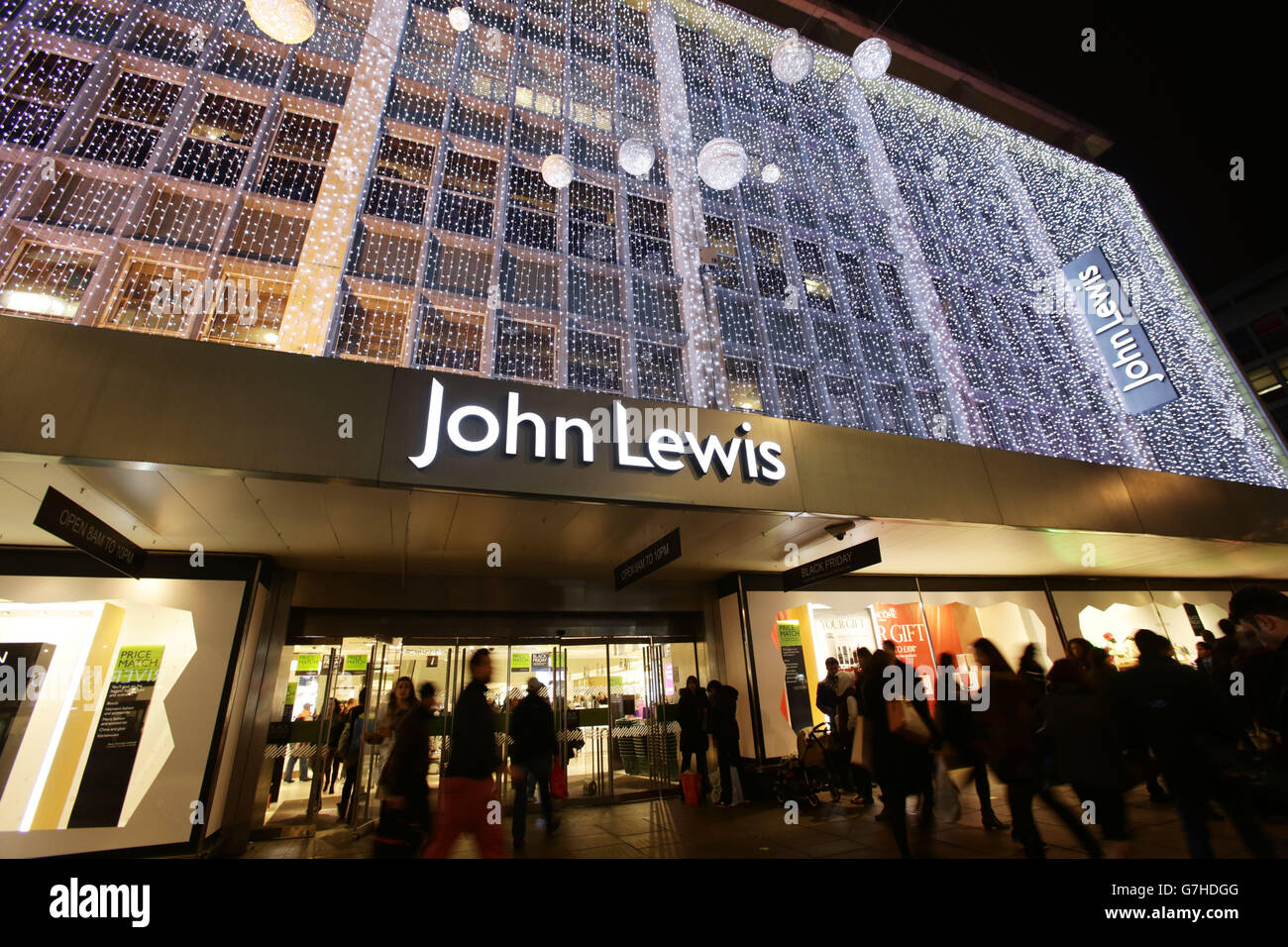 The exterior of John Lewis lit up for Christmas, on Oxford Street in ...
