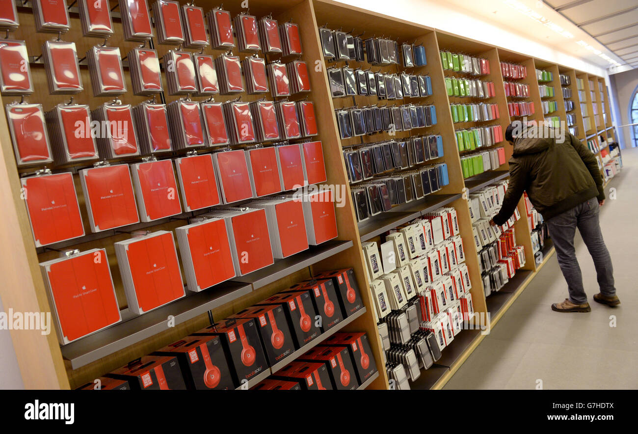 The Apple store on Regent Street, London, displays red products in ...