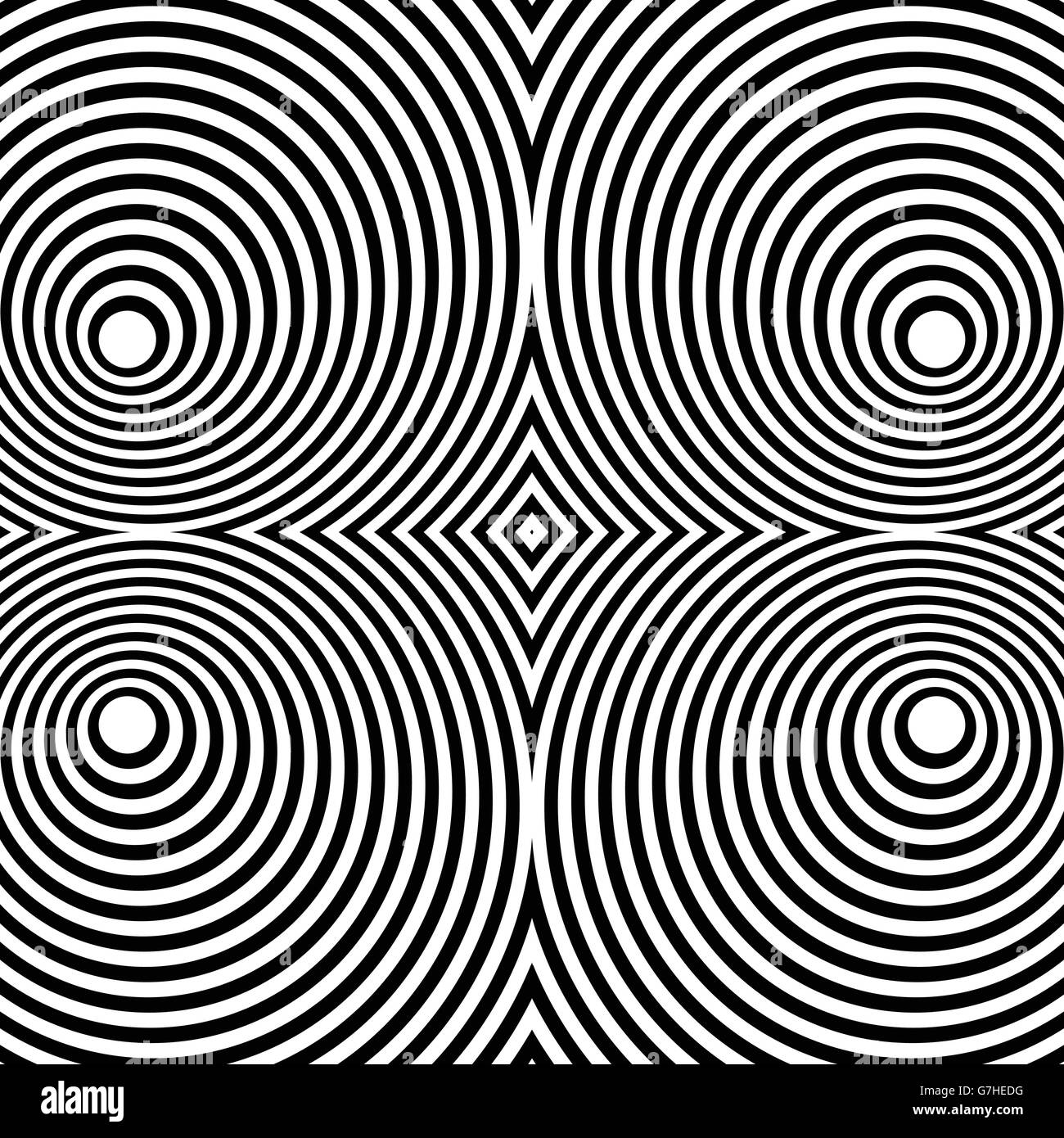 Mirrored Symmetrical Pattern With Concentric Circles Abstract Monochrome Texture Stock Vector