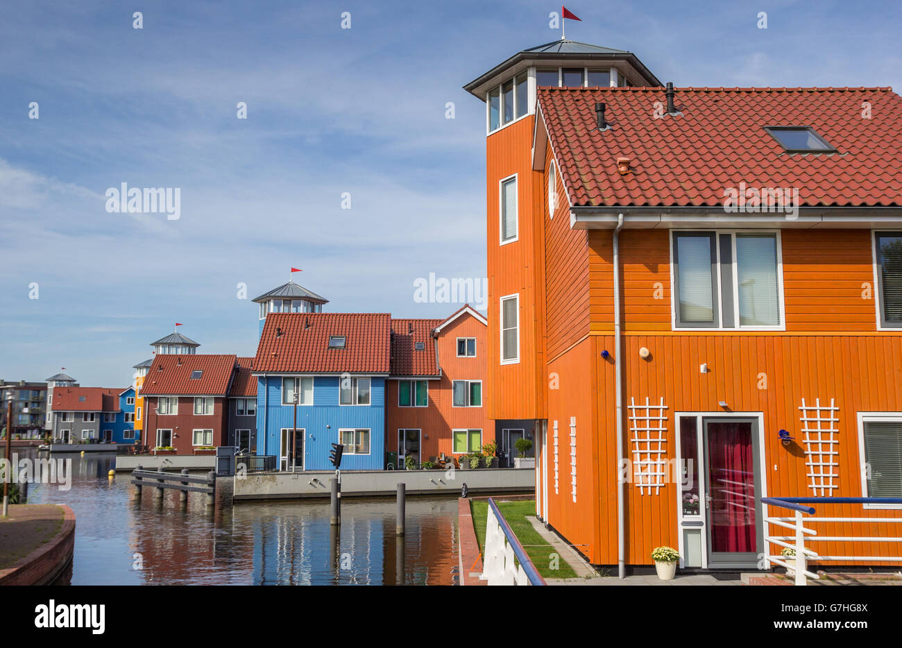 Colorful houses reitdiephaven harbor hi-res stock photography and ...