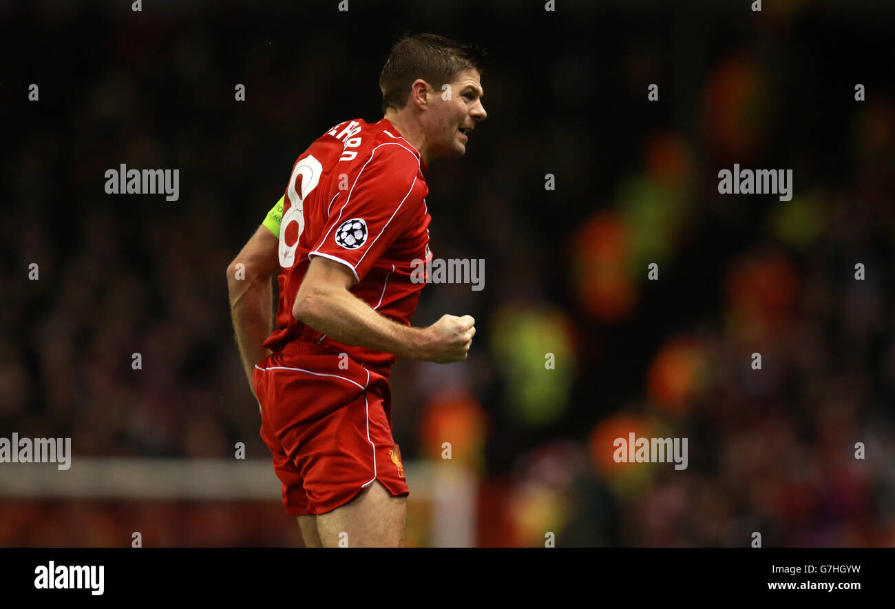 Liverpool's Steven Gerrard celebrates scoring his side's first goal of ...