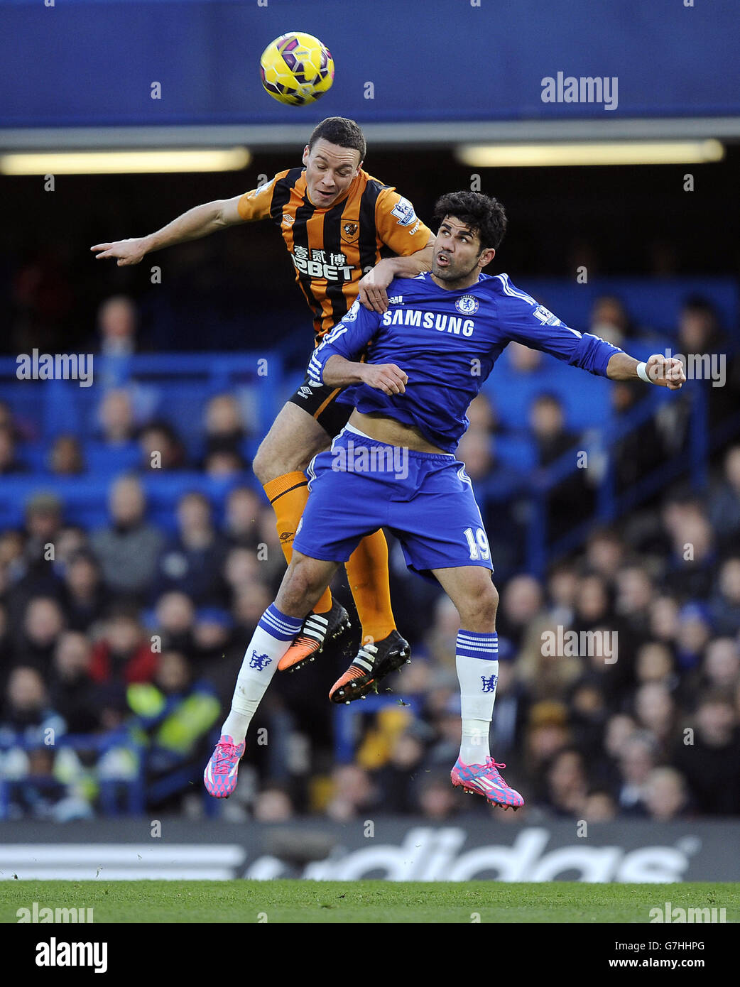 Chelsea's Diego Costa (right) and Hull City's James Chester (left ...