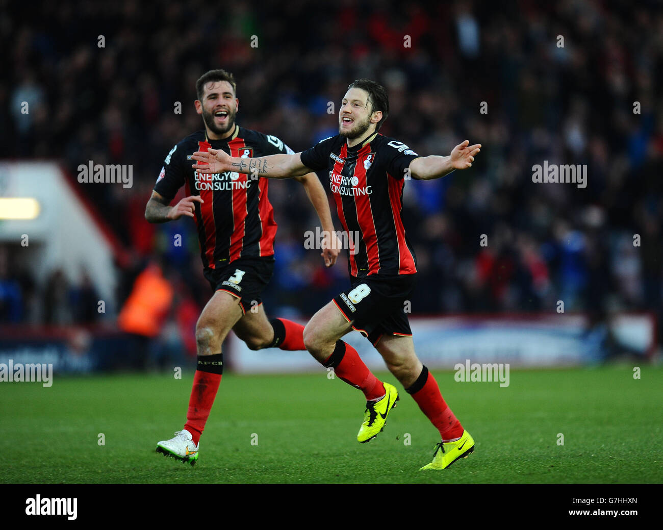 Bournemouth's Harry Arter (right) celebrates with Bournemouth's Steve ...