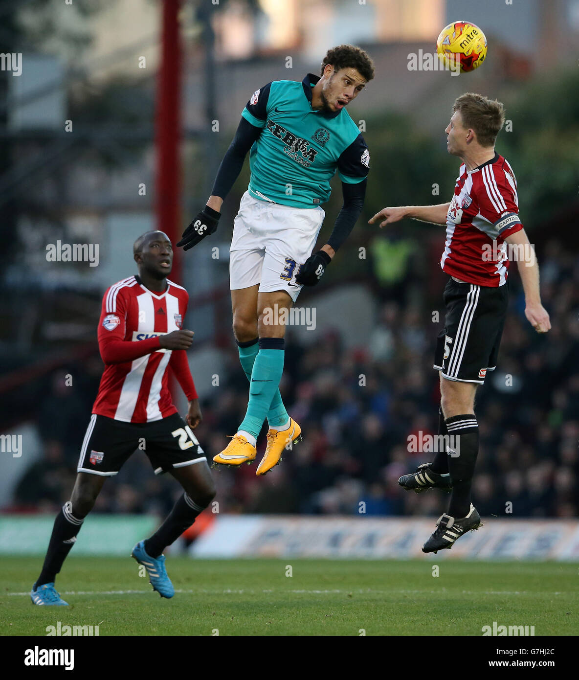 Blackburn Rovers' Rudy Gestede in action with Brentford's Tony Craig (R ...