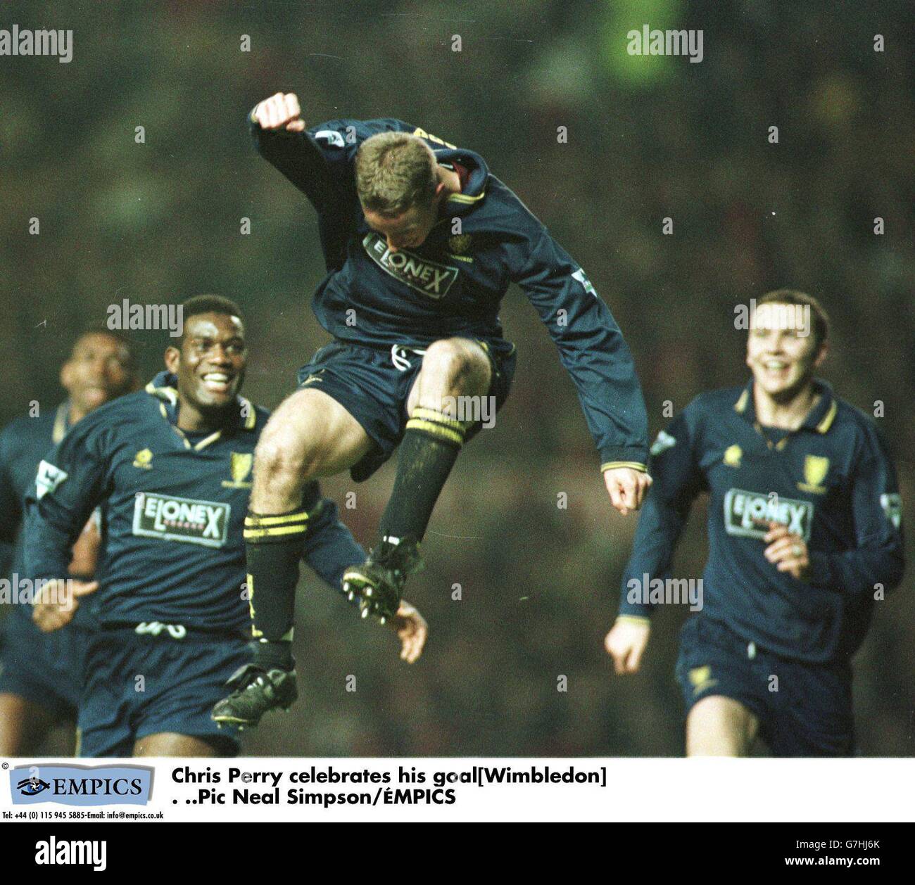Wimbledons chris perry centre celebrates his goal hi-res stock ...