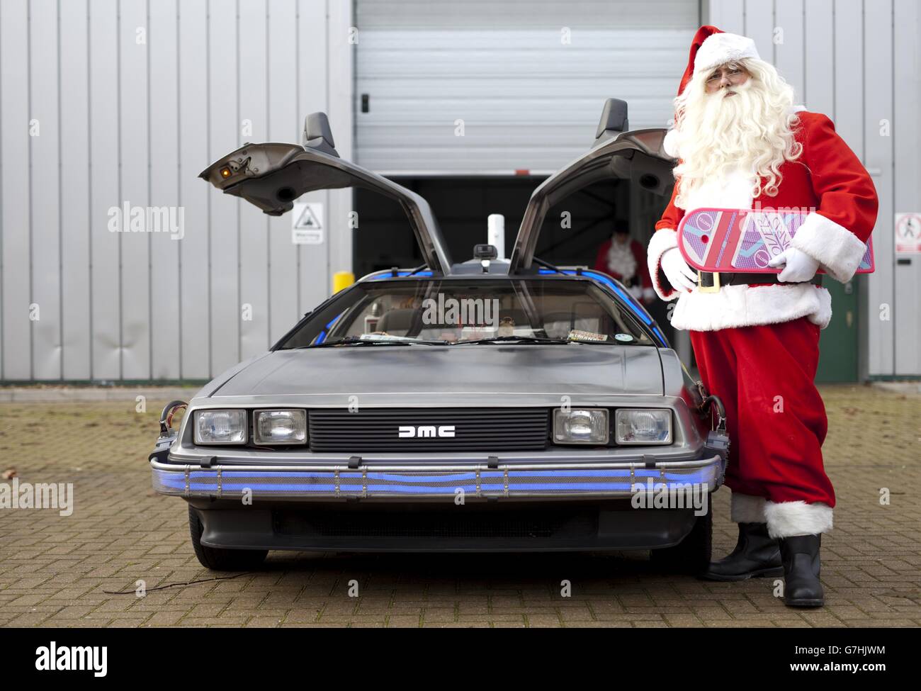 A Delorean, which is part of a special Christmas fleet, prepares to ...