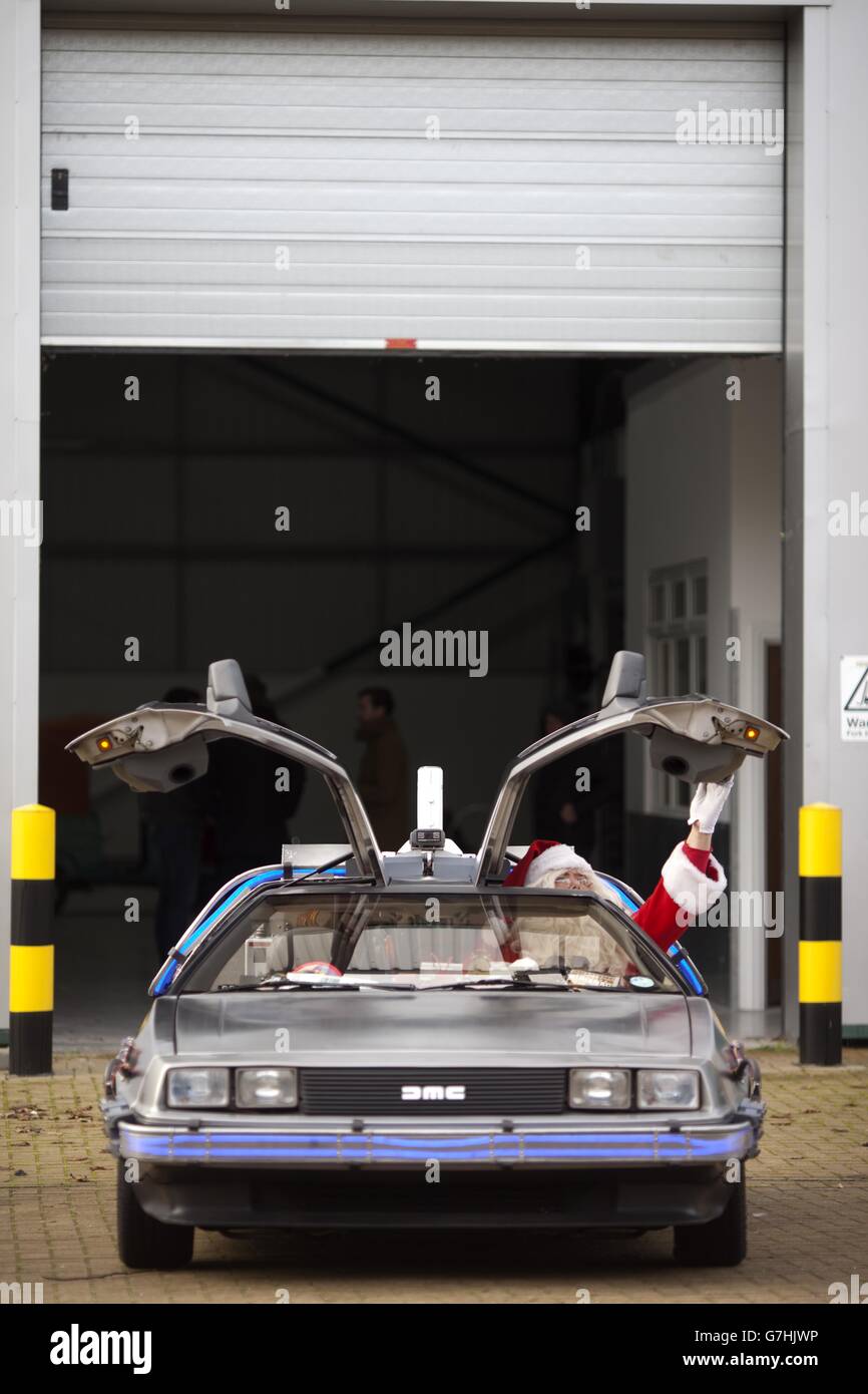 A Delorean, which is part of a special Christmas fleet, prepares to ...