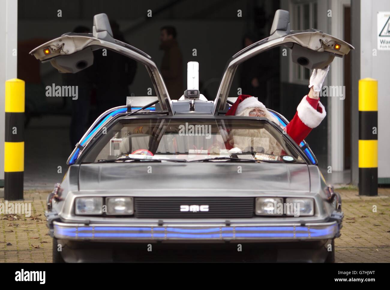 A Delorean, which is part of a special Christmas fleet, prepares to ...