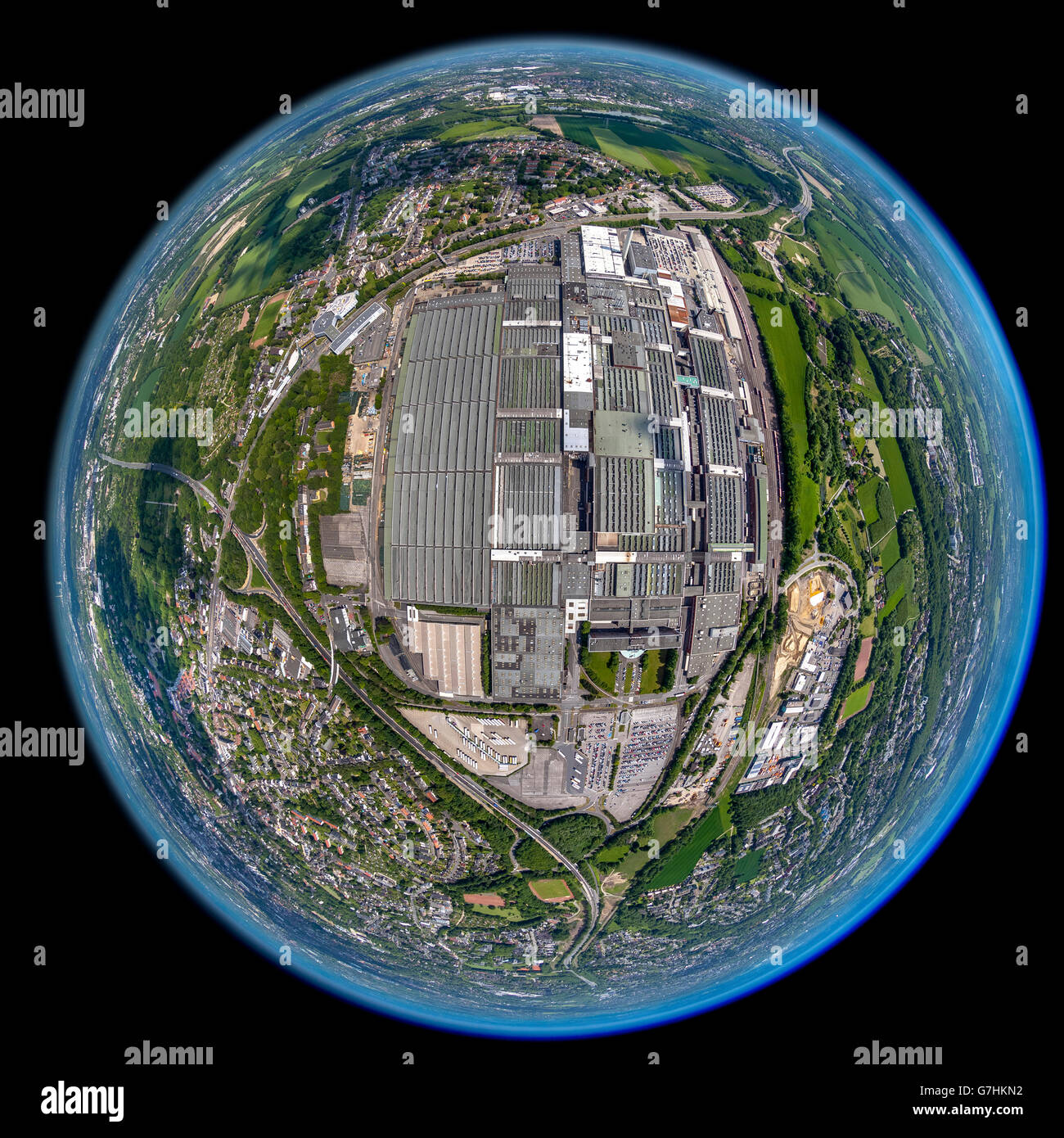 Aerial view, fisheye optics, fisheye lens, OPEL I plant, automobile ...