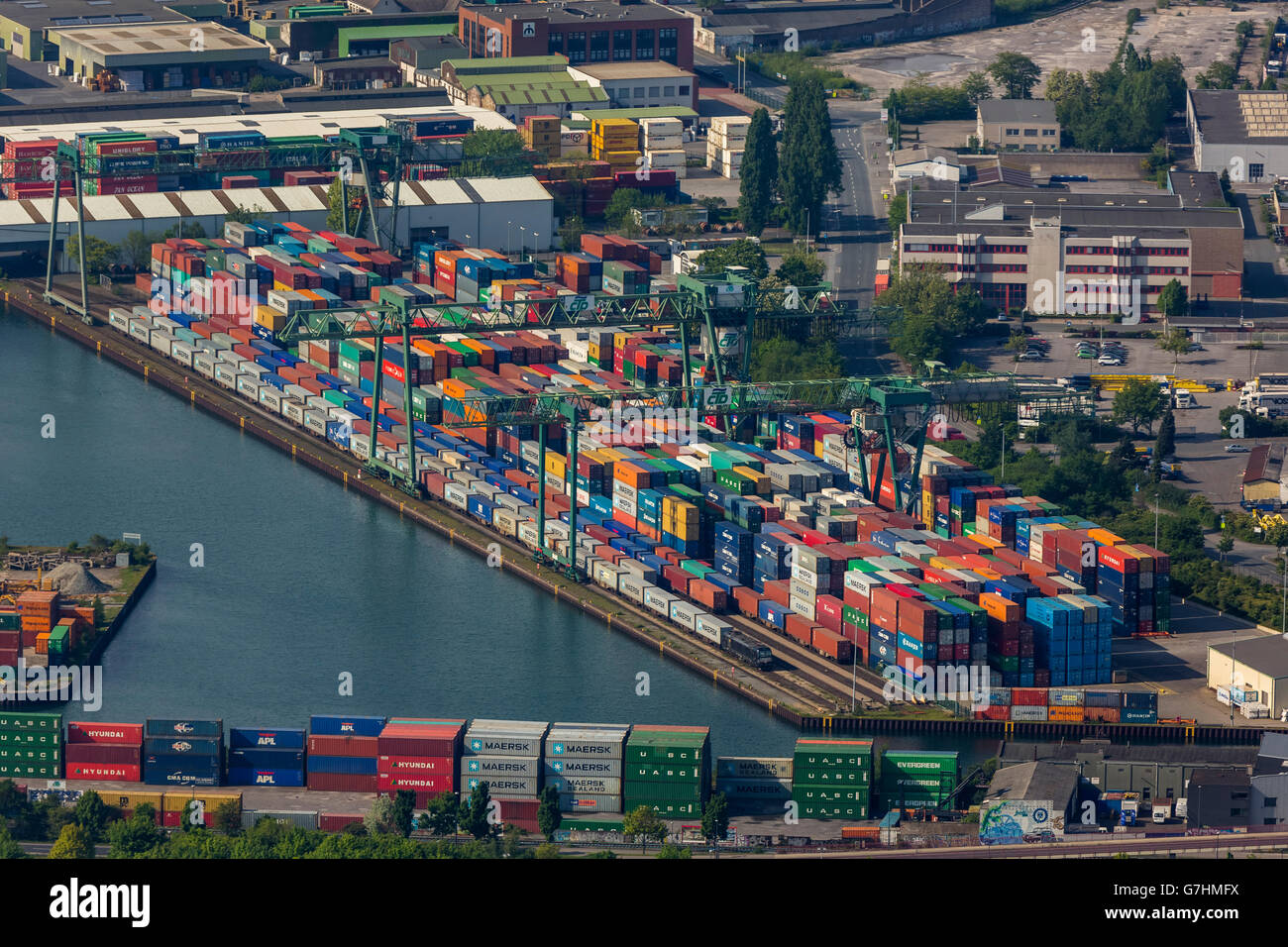Aerial view, container port, inland waterways, Dortmund-Ems Canal, Port ...