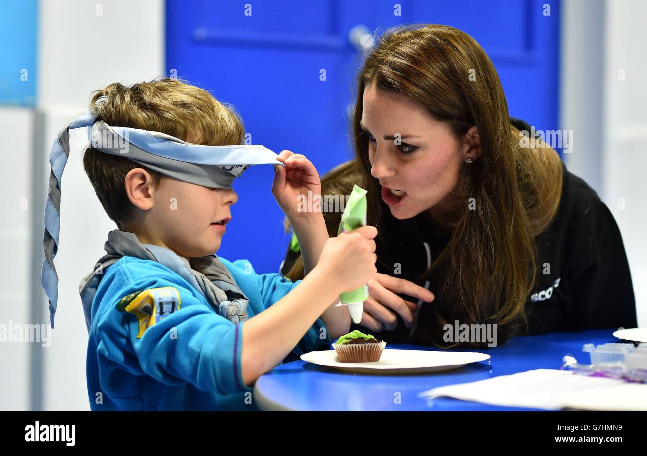 The Duchess of Cambridge helps blindfolded Fynley Gooch, aged seven ...