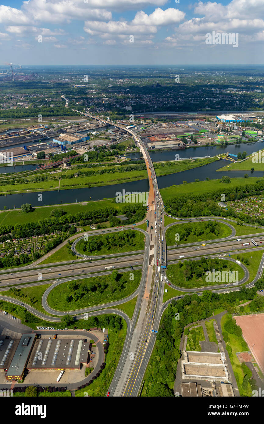 Aerial view, motorway junction A59 and A40 Duisburg, renovate bridges ...