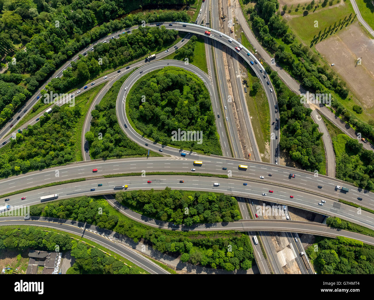 Aerial view, motorway junction A59 and A42 Duisburg-Nord, renovate ...