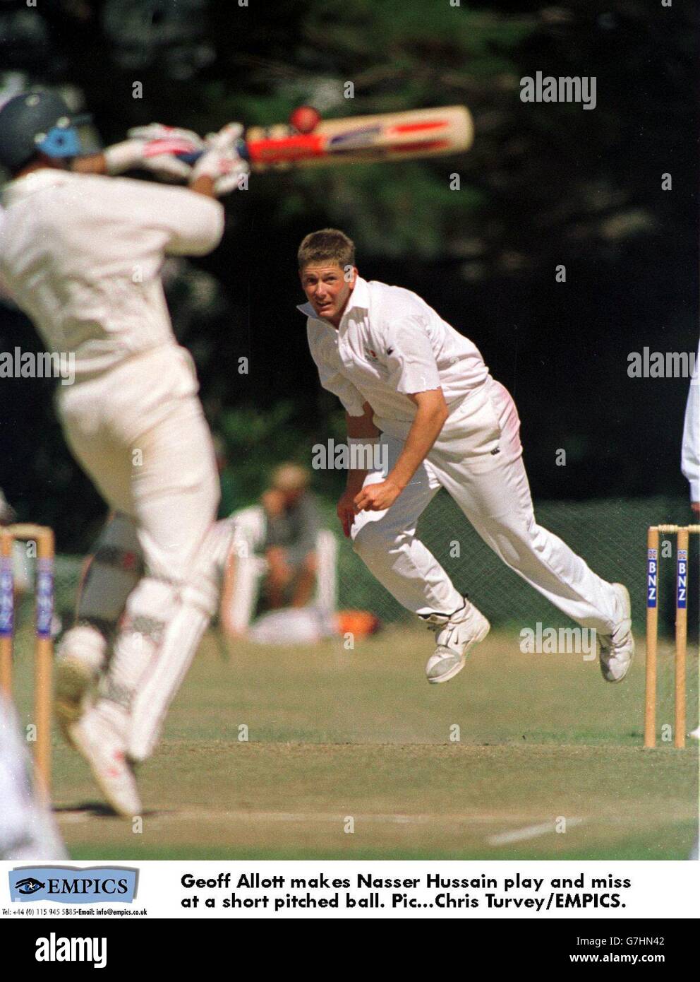 Geoff allott makes hussain play miss at short pitched ball hi-res stock ...