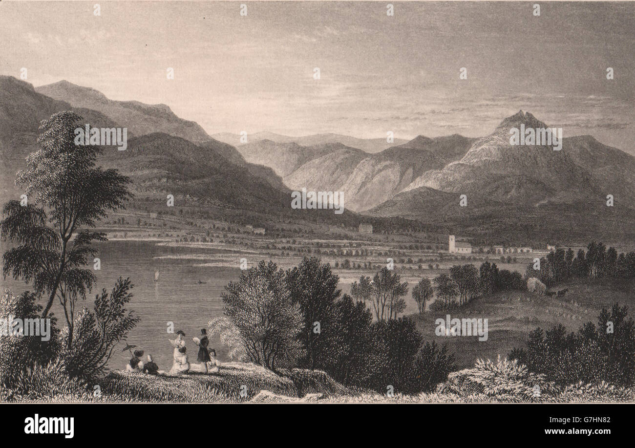 LAKE DISTRICT: Grasmere lake & Village, Westmoreland. Cumbria, old ...