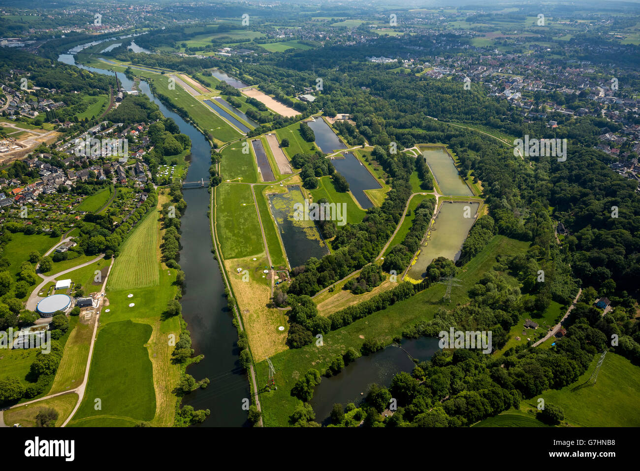 Aerial view, Ruhr, Ruhr Valley, water recovery plant below ...