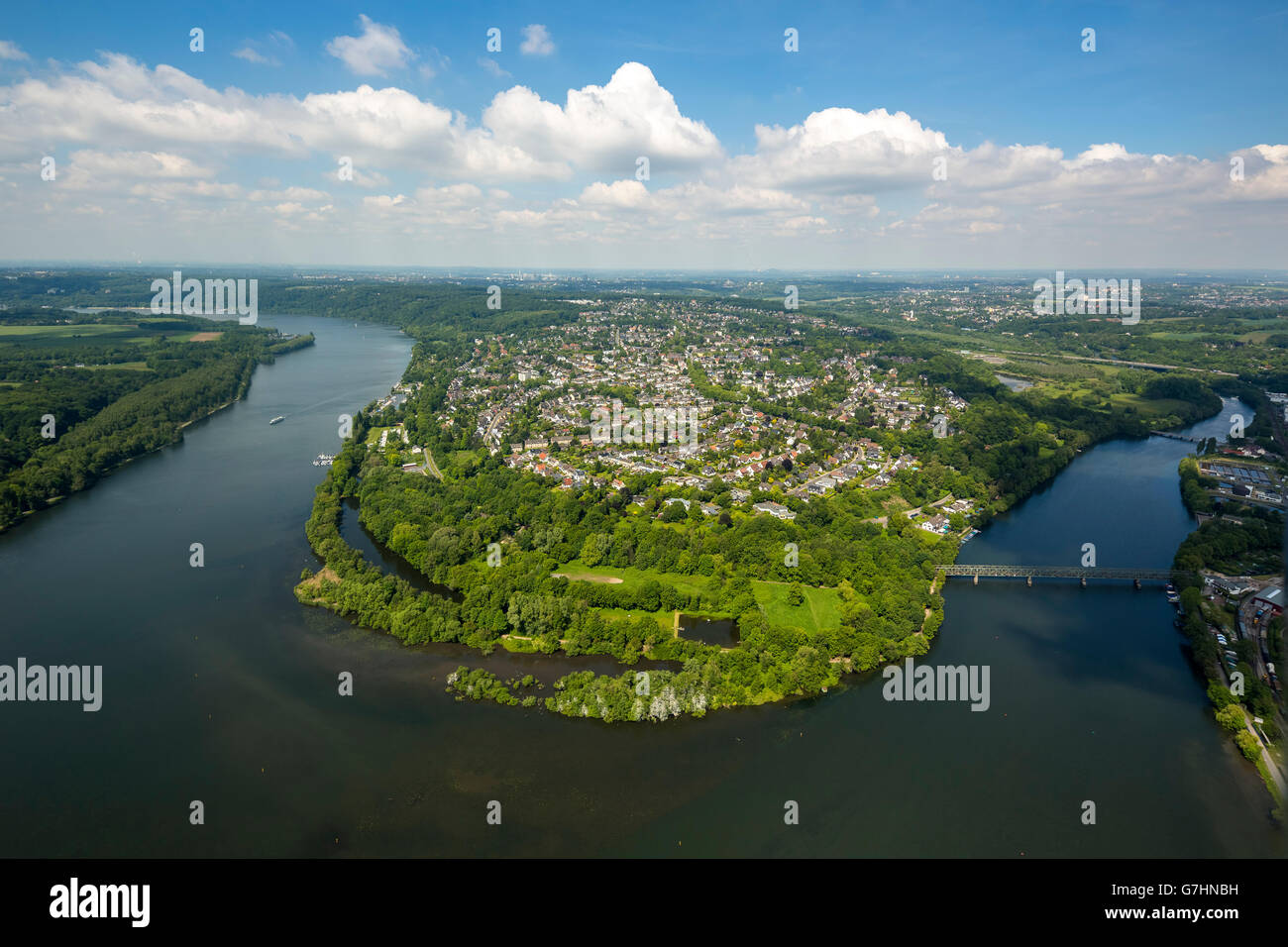 Aerial view, Ruhr River, Heisingen Peninsula, Baldeneysee lake, Ruhr ...