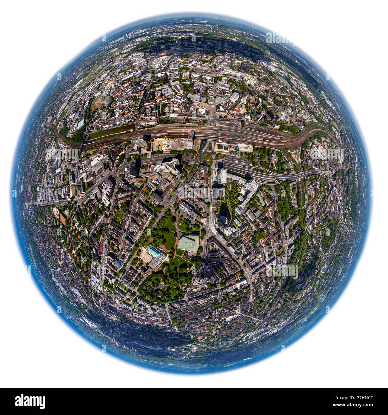 Aerial view, fisheye lens, fisheyelens, midtown, train station, Skyline ...